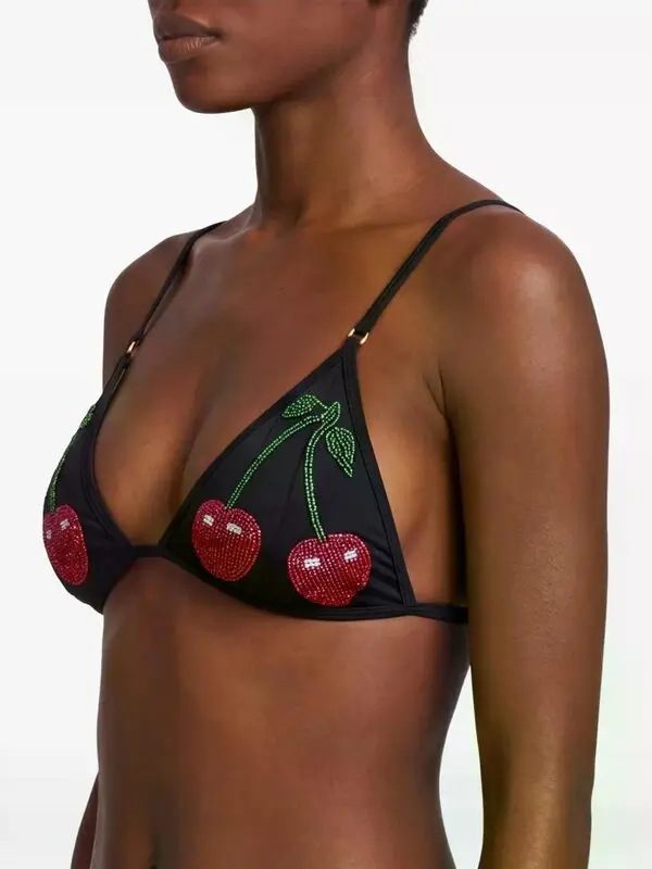 LESLIE AMON La Cerise Bead-embellished Bikini Top - Black