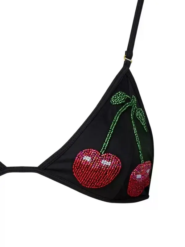 LESLIE AMON La Cerise Bead-embellished Bikini Top - Black