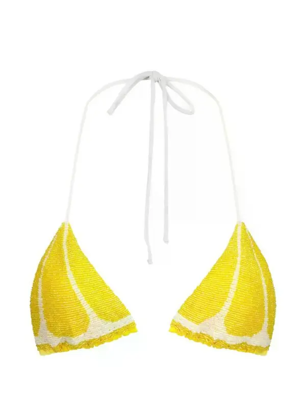 LESLIE AMON Lemon Slice Beaded Bikini Top - Yellow
