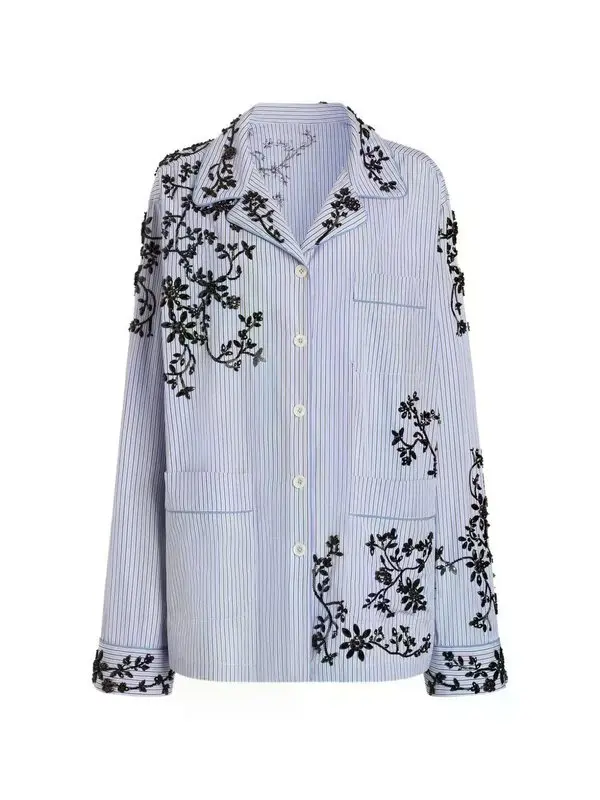 Dolce & Gabbana Cotton Vanity Shirt With Flowers Embroidery - Blue