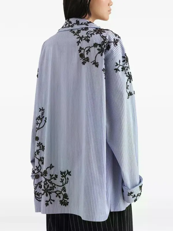 Dolce & Gabbana Cotton Shirt With Floral Embroidery - Blue