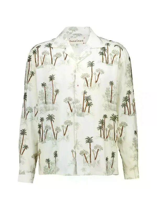BAZISZT Rico Bead-embellished Palm-tree Shirt - Neutrals