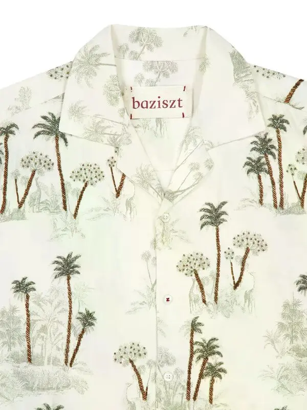 BAZISZT Rico Bead-embellished Palm-tree Shirt - Neutrals