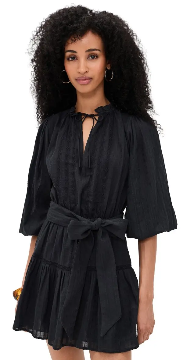 Alice + Olivia Sadie Lace Trim Mini Shirt Dress - Black