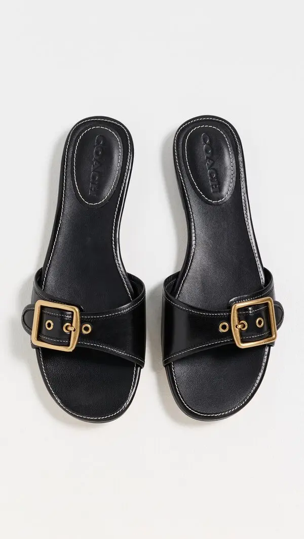 COACH Margot Flat Sandals - Black