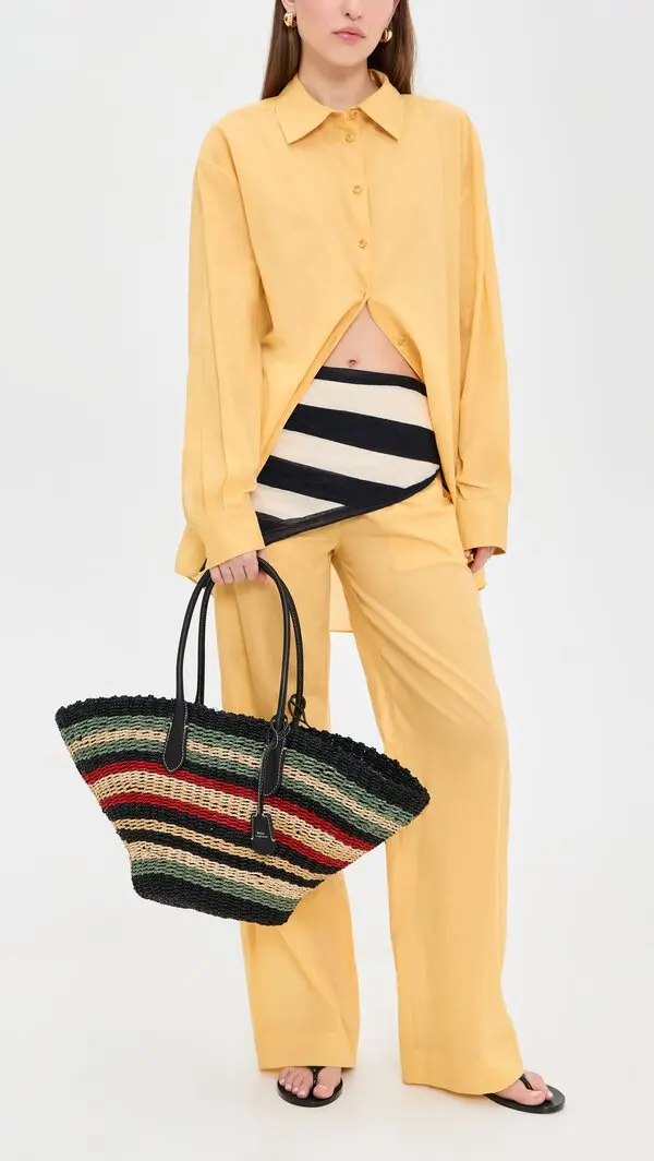 Polo Ralph Lauren Bellport Stripe Raffia Basket Tote Bag - Multi Stripe