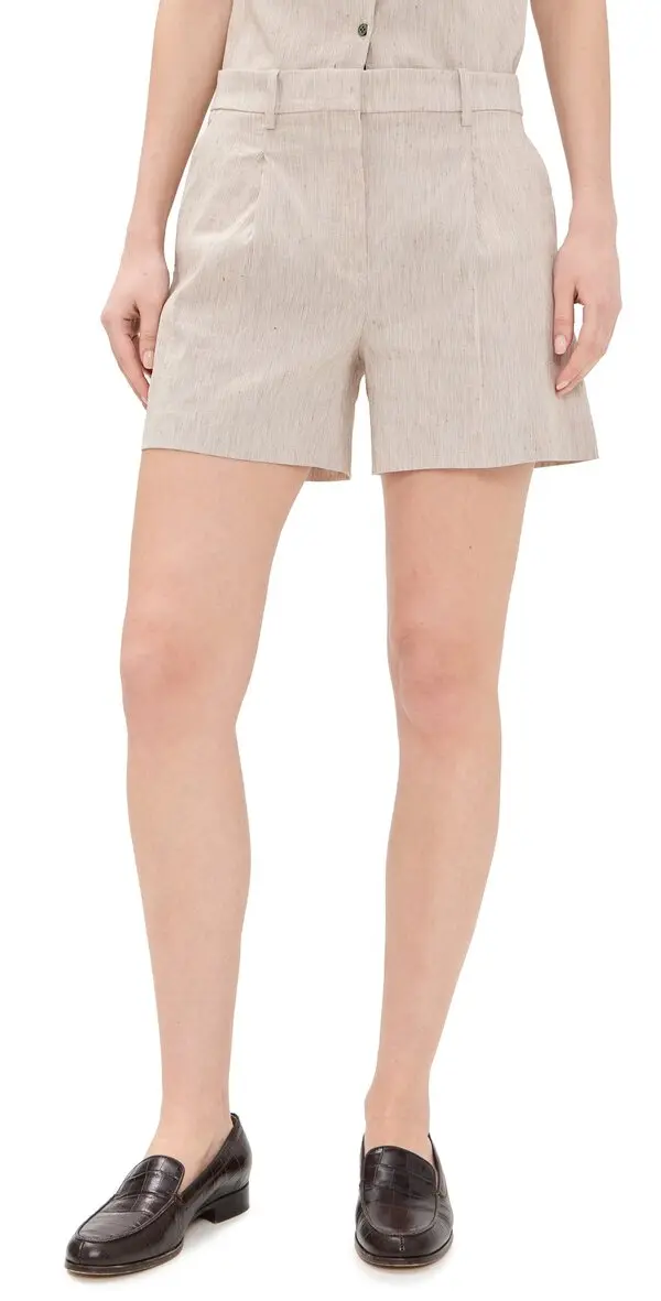 Theory Striped Pleated Shorts - Cognac Multi