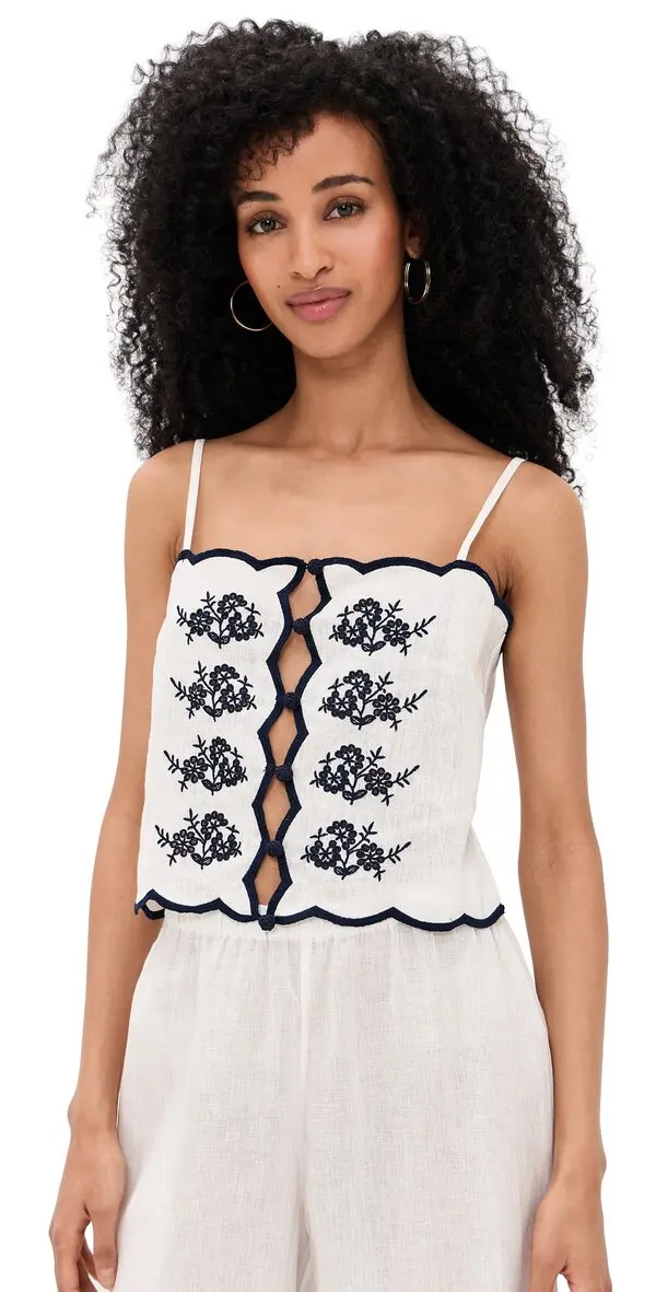 Cami Nyc Nazare Embroidered Linen Camisole