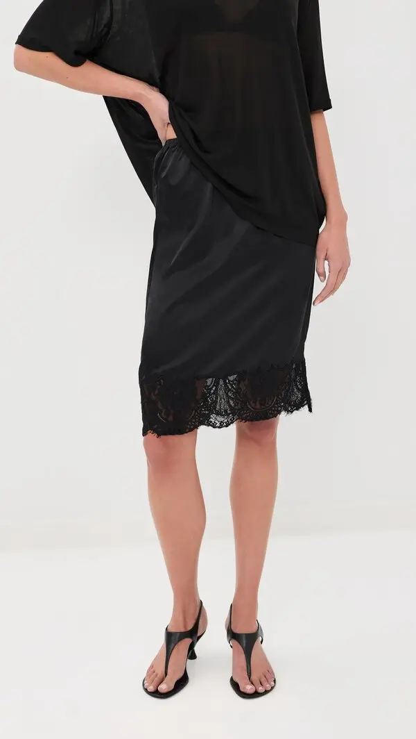Co Lace Trim Silk Slip Skirt