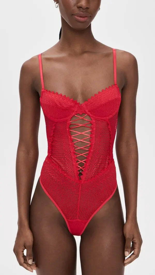 MUCCI Aryanna Thong Bodysuit With Lace-up Detail