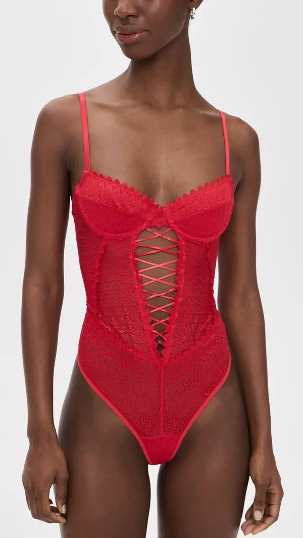MUCCI Aryanna Thong Bodysuit With Lace-up Detail
