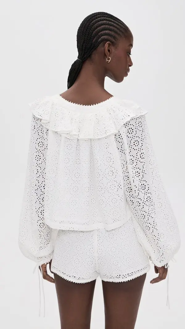 For Love & Lemons Willa Eyelet Top With Bow Detail