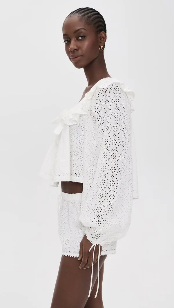 For Love & Lemons Willa Eyelet Top With Bow Detail