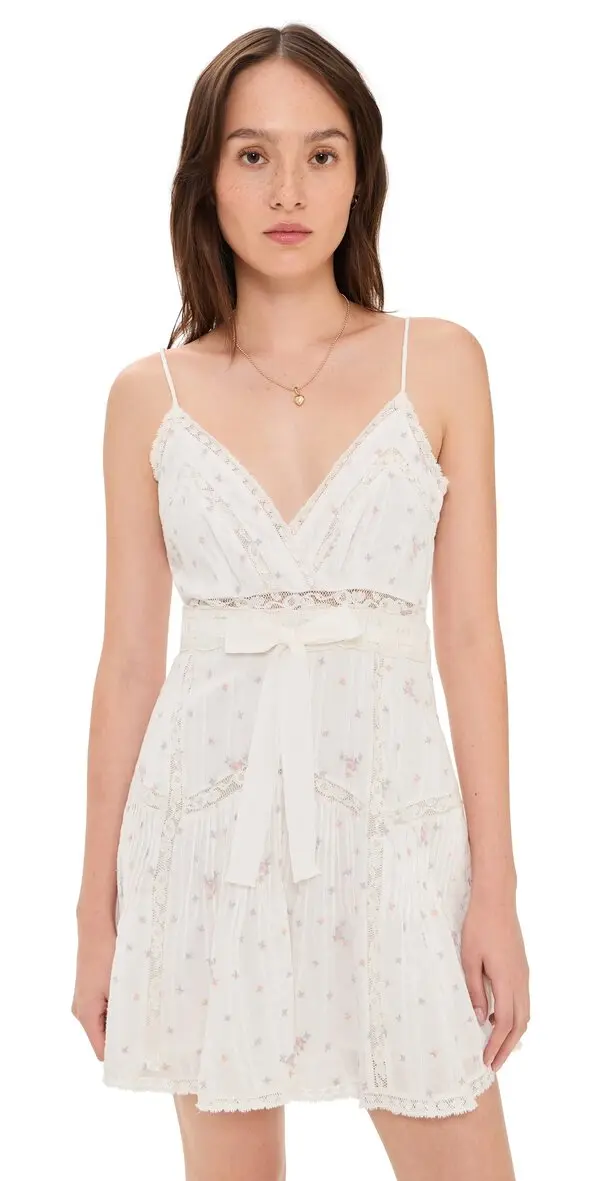 LoveShackFancy Sibelle Floral-embroidered Mini Dress - Sunbleached Meadow