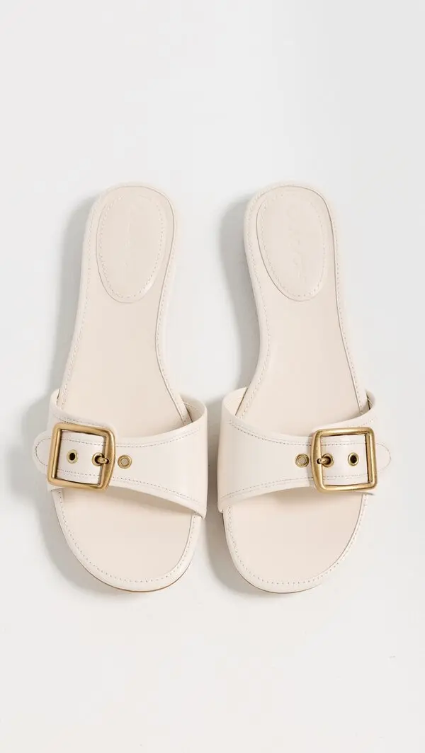 COACH Margot Leather Flat Sandals - Chalk
