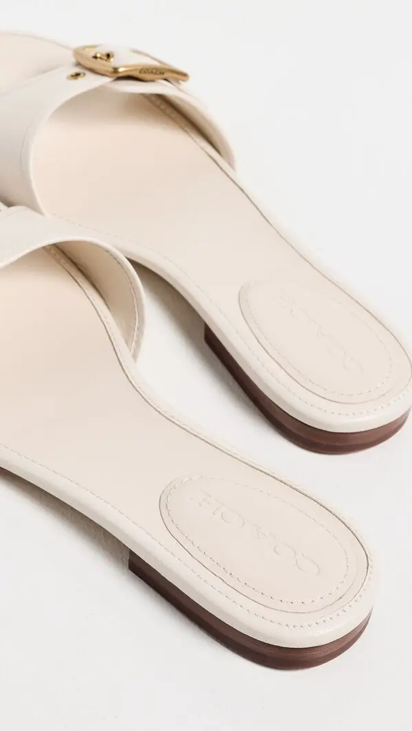 COACH Margot Leather Flat Sandals - Chalk