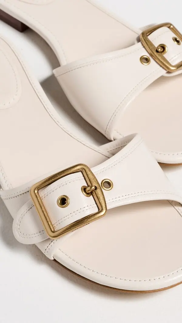 COACH Margot Leather Flat Sandals - Chalk