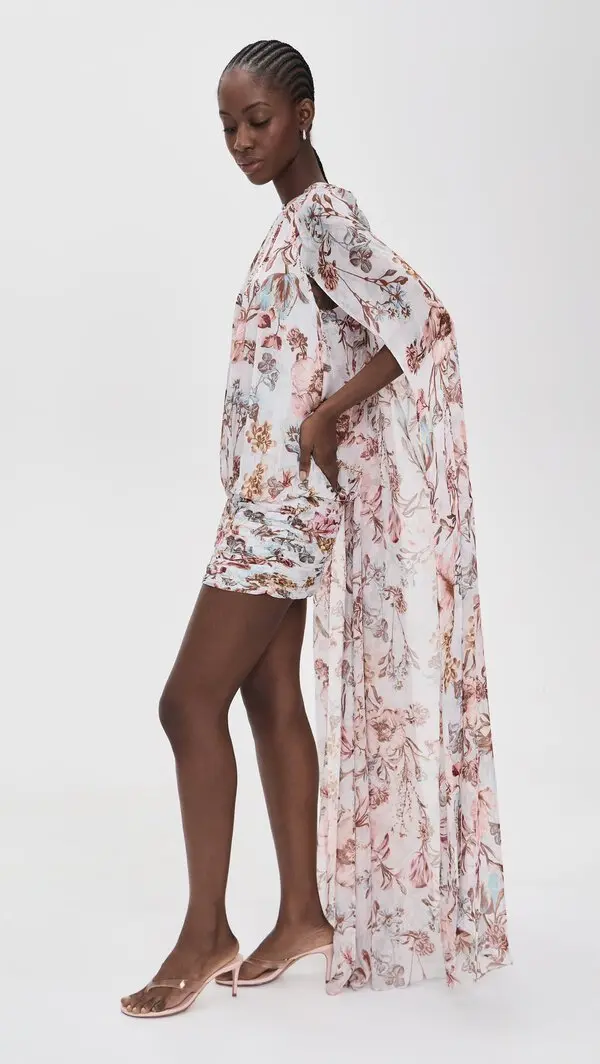 Hemant & Nandita Ruched Cape Mini Dress