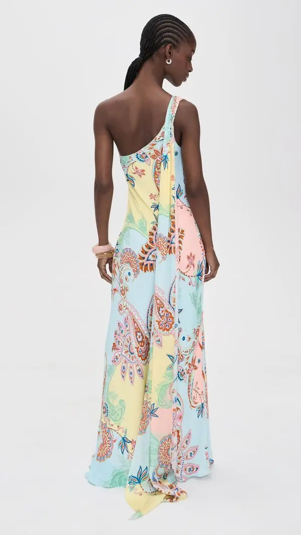 Hemant & Nandita One Shoulder Paisley Print Maxi Dress