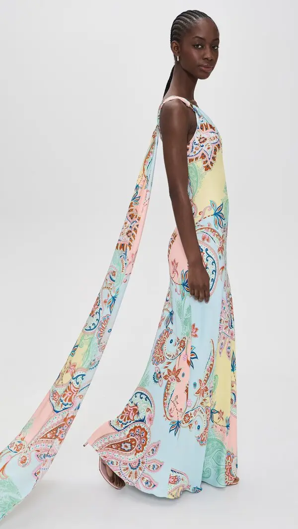 Hemant & Nandita One Shoulder Paisley Print Maxi Dress
