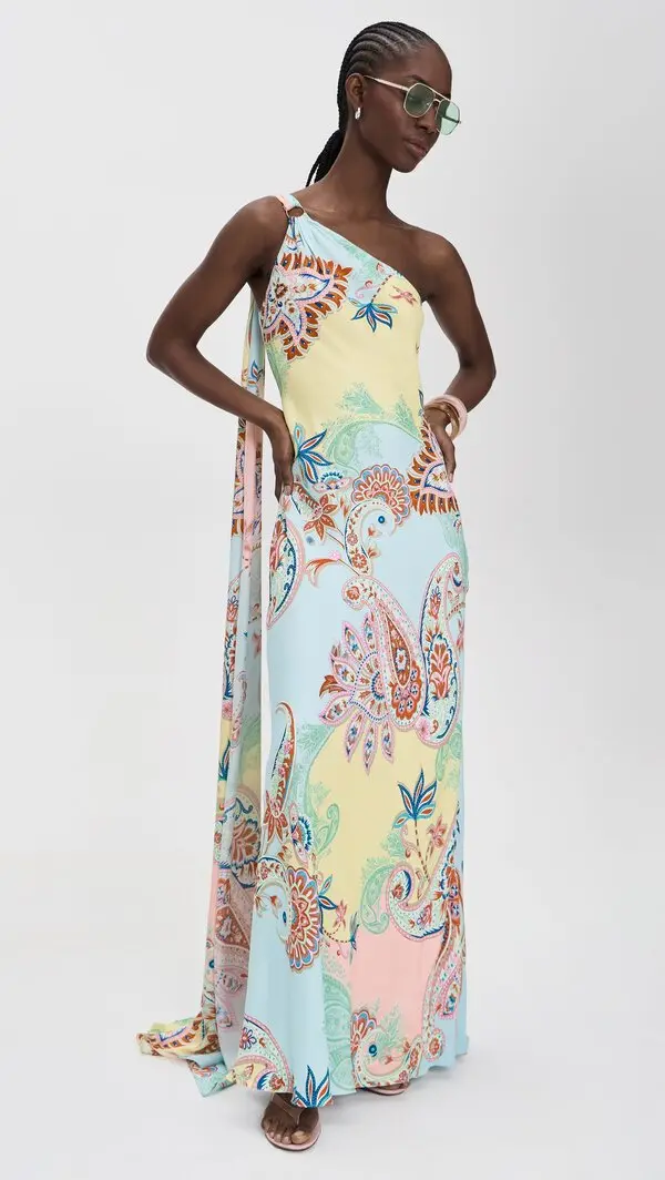 Hemant & Nandita One Shoulder Paisley Print Maxi Dress