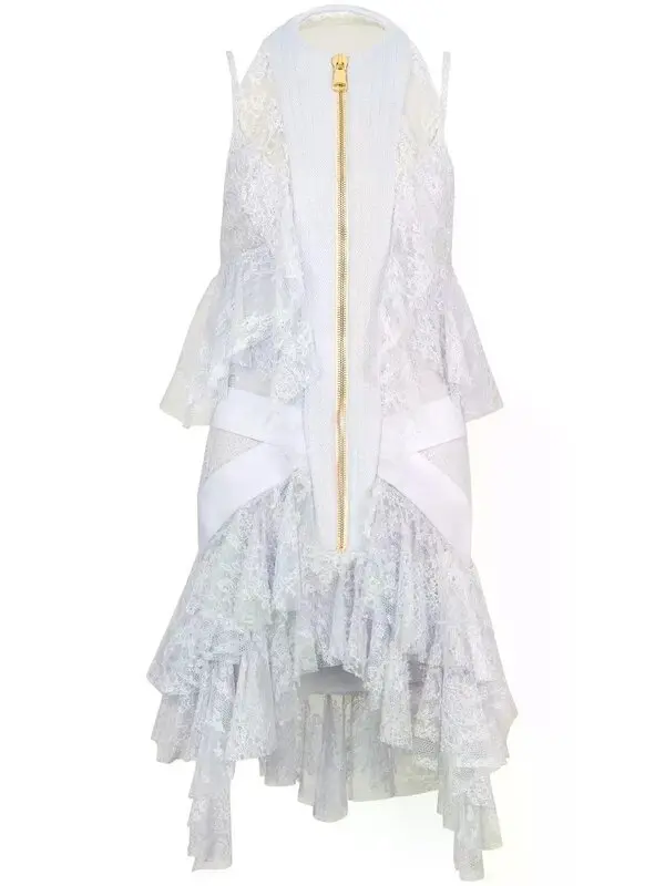 Balmain Lace-panelled Ruffle Mini Dress