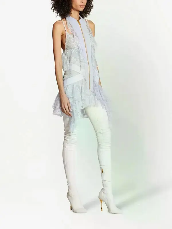 Balmain Lace-panelled Ruffle Mini Dress
