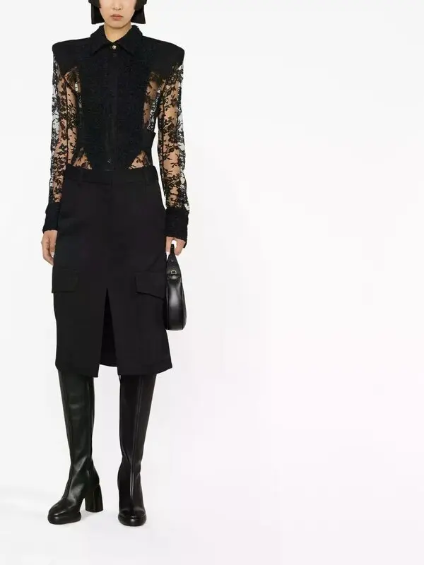 Balmain Tweed And Lace Plastron Shirt