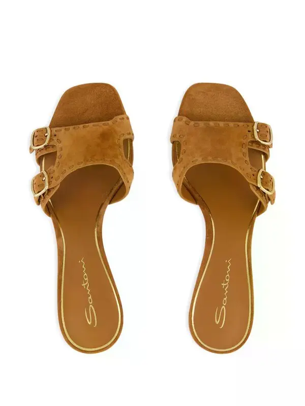 Santoni Double-buckle Suede High Heel Sandals