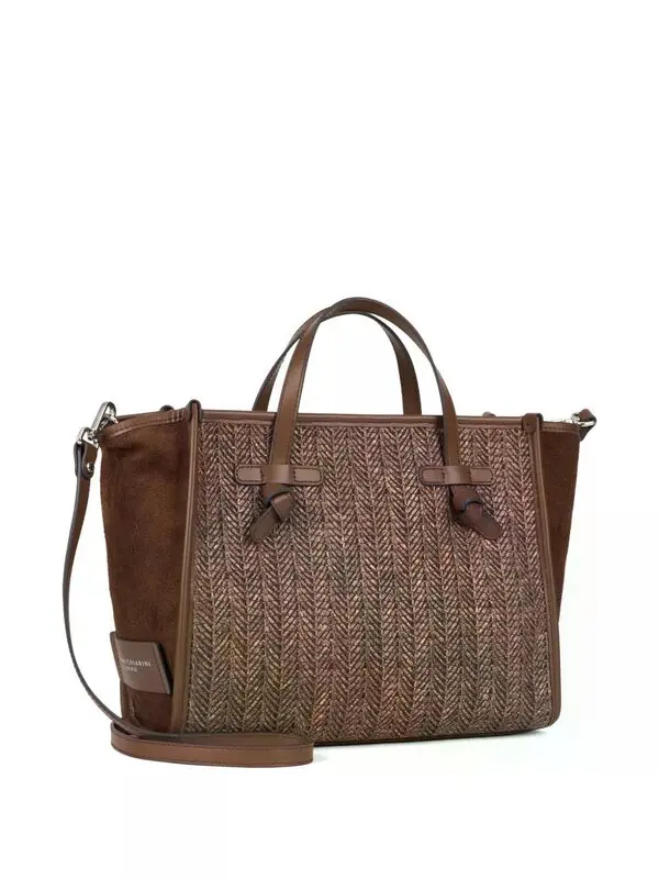 GIANNI CHIARINI Miss Marcella Woven Suede-panel Tote Bag - Brown