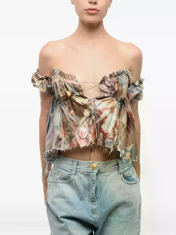 Balmain Printed Lace-up Top