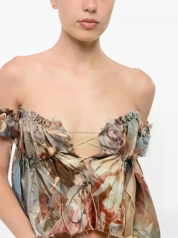 Balmain Printed Lace-up Top