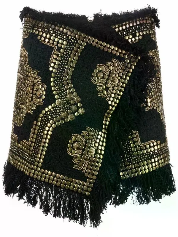 Balmain All-over Studded Embroidered Tweed Skirt