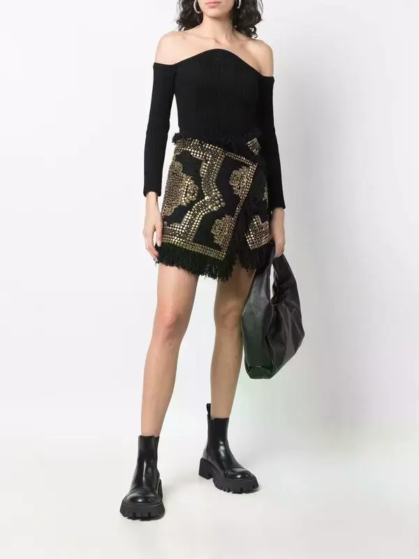 Balmain All-over Studded Embroidered Tweed Skirt