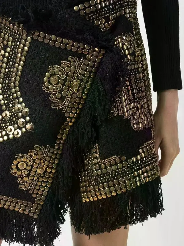 Balmain All-over Studded Embroidered Tweed Skirt