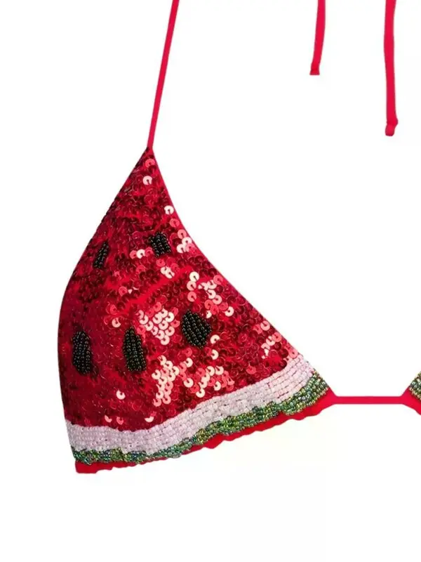 LESLIE AMON Watermelon Sequin-embellished Bikini Top