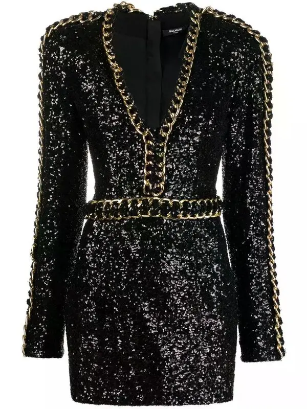 Balmain Chain-trim Sequin Dress
