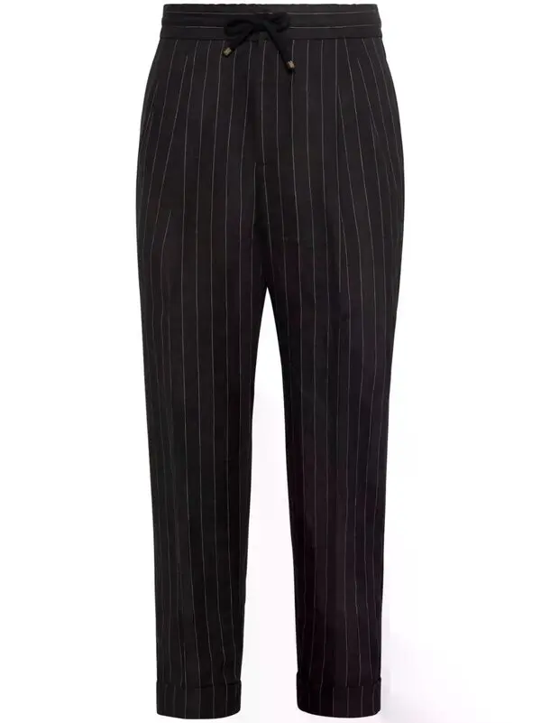 Brunello Cucinelli Striped Linen Trousers - Black