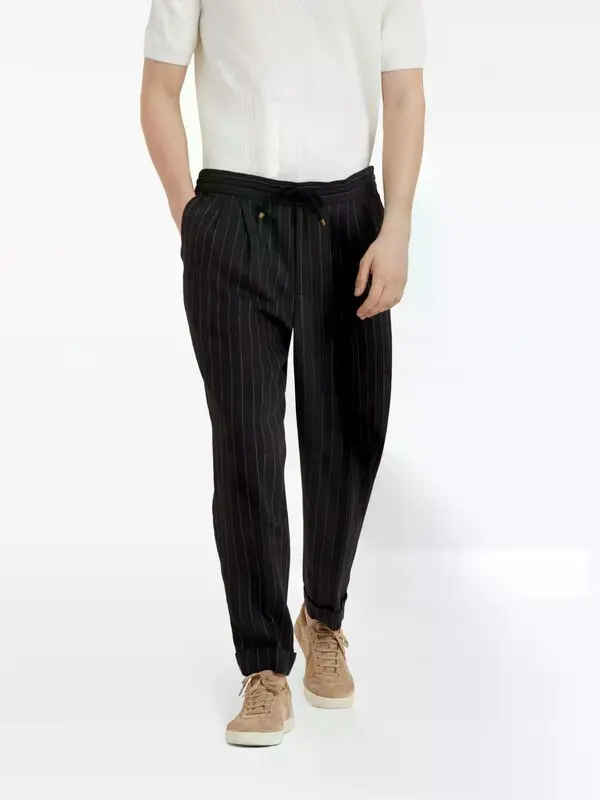 Brunello Cucinelli Striped Linen Trousers - Black