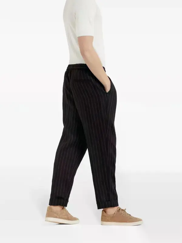 Brunello Cucinelli Striped Linen Trousers - Black