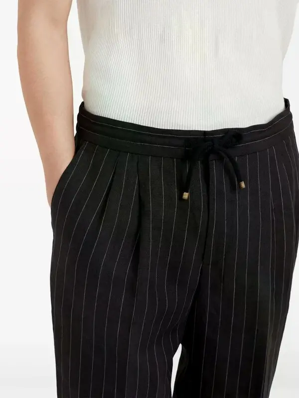 Brunello Cucinelli Striped Linen Trousers - Black