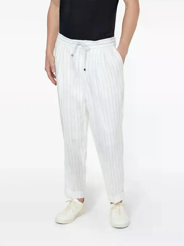 Brunello Cucinelli Tapered-leg Striped Linen Trousers - White