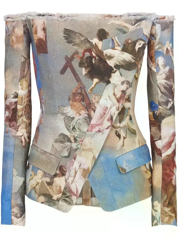 Balmain Printed Off-the-shoulder Jacket - Multicolour