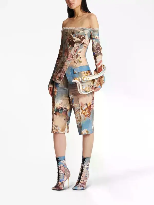 Balmain Printed Off-the-shoulder Jacket