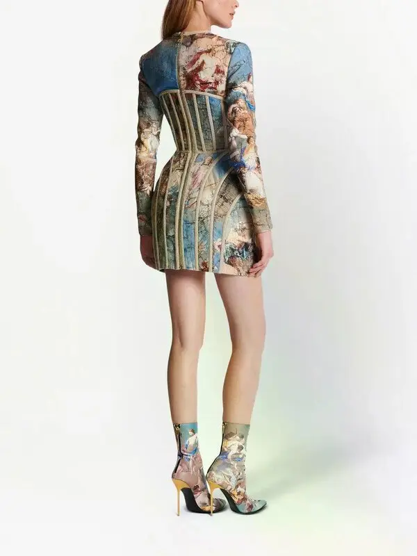 Balmain Abstract-print Linen Dress