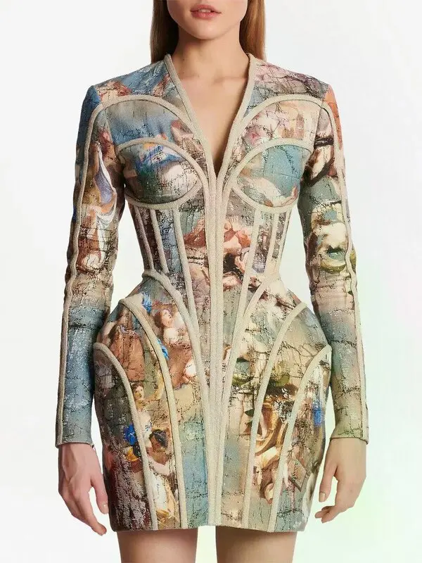 Balmain Abstract-print Linen Dress