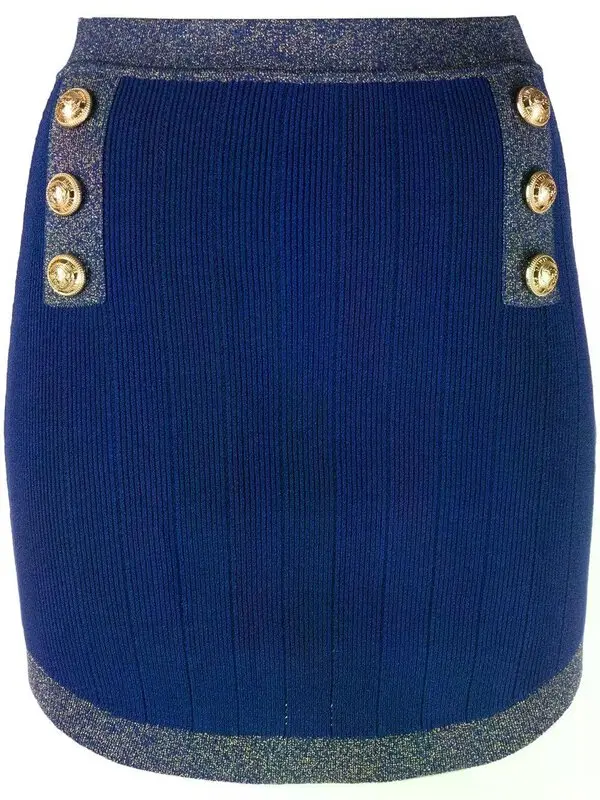 Balmain Button-embellished Knitted Mini Skirt