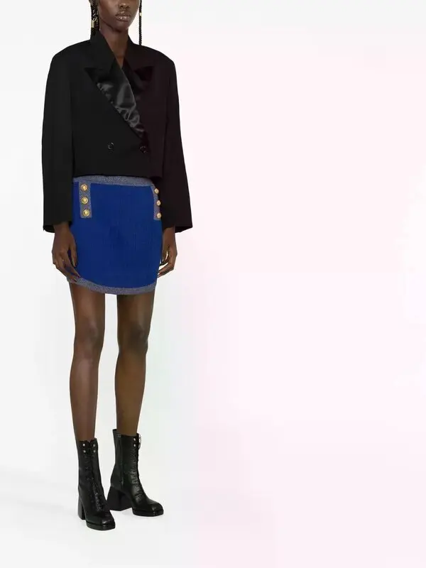 Balmain Button-embellished Knitted Mini Skirt