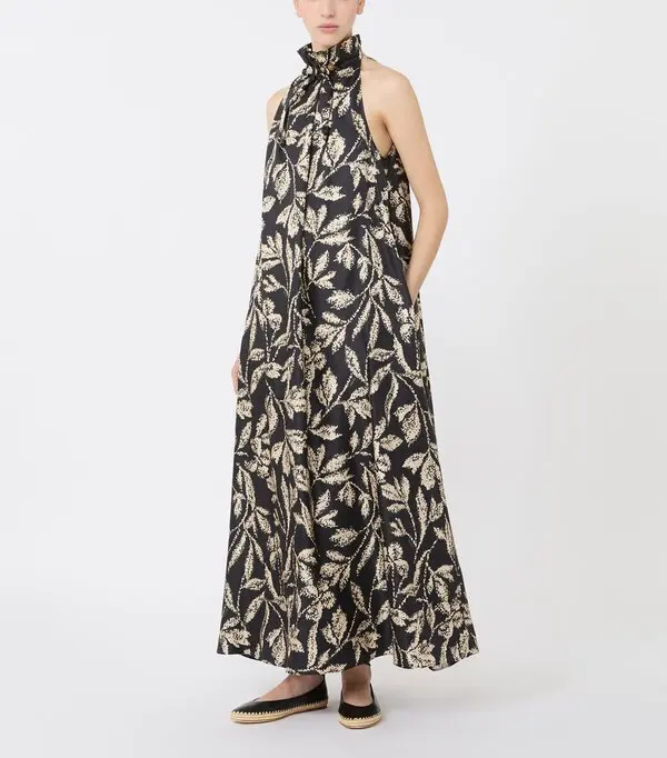 Max Mara Printed Silk Twill Maxi Dress - Black