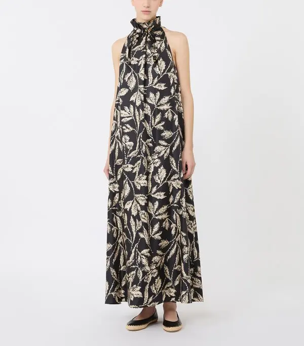 Max Mara Printed Silk Twill Maxi Dress - Black